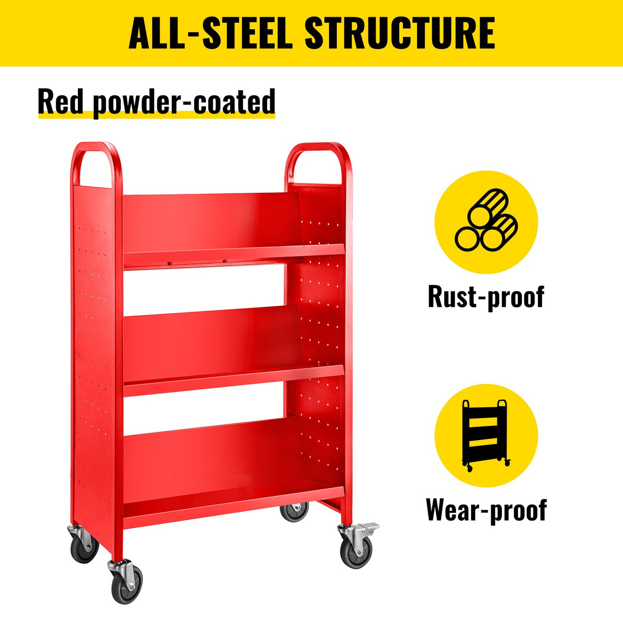Book Cart Library Cart 200lb with Single Sided V-Shaped Sloped Shelves ...