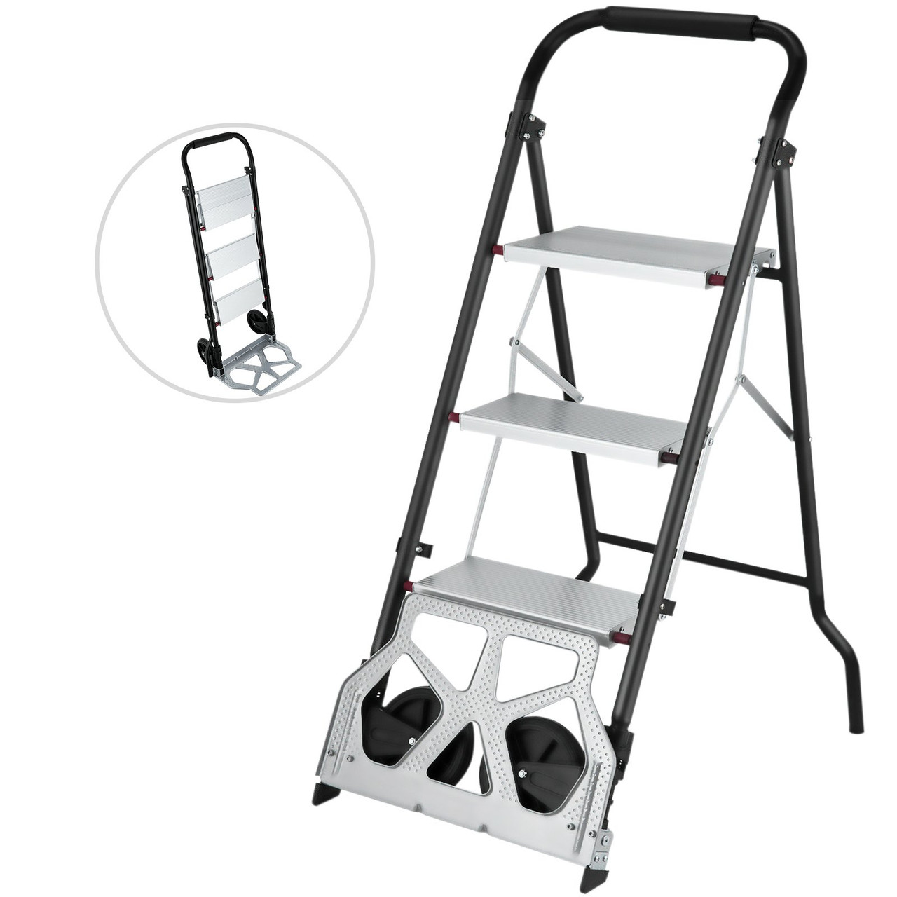 3-steps Ladder Cart 2-in-1 Convertible Step Ladder Folding Hand Truck ...