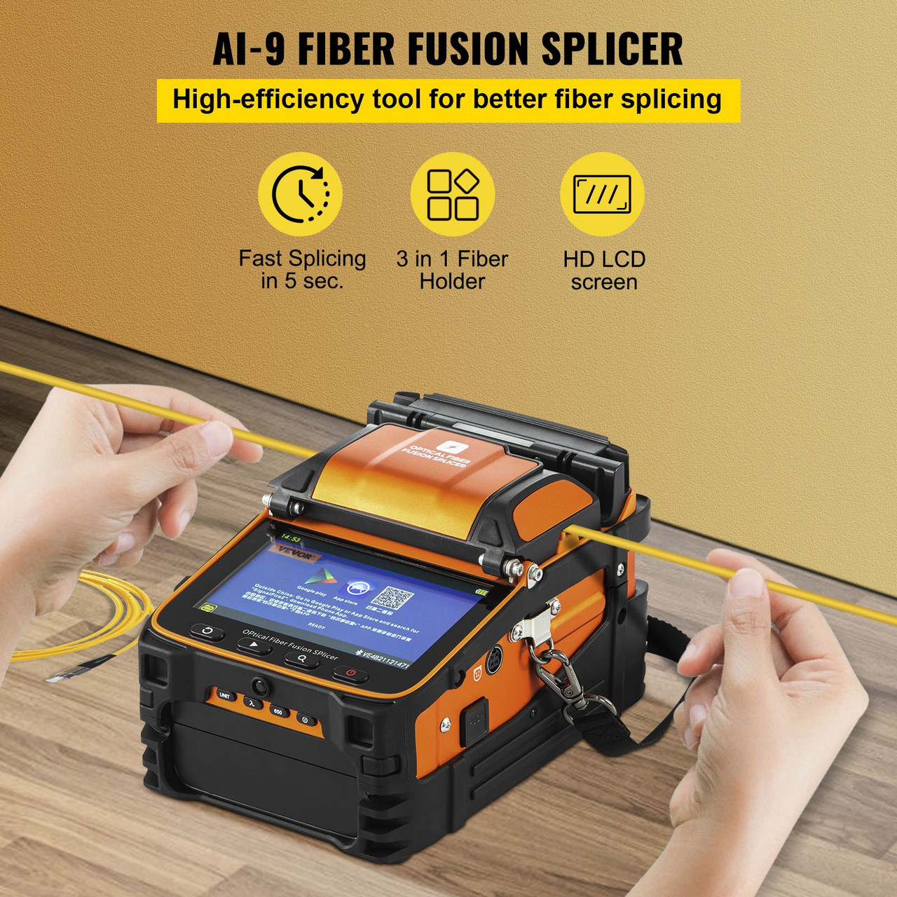 AI-9 Fiber Optical Welding Splicing Machine 7800mA Fusion Splicer 5S ...
