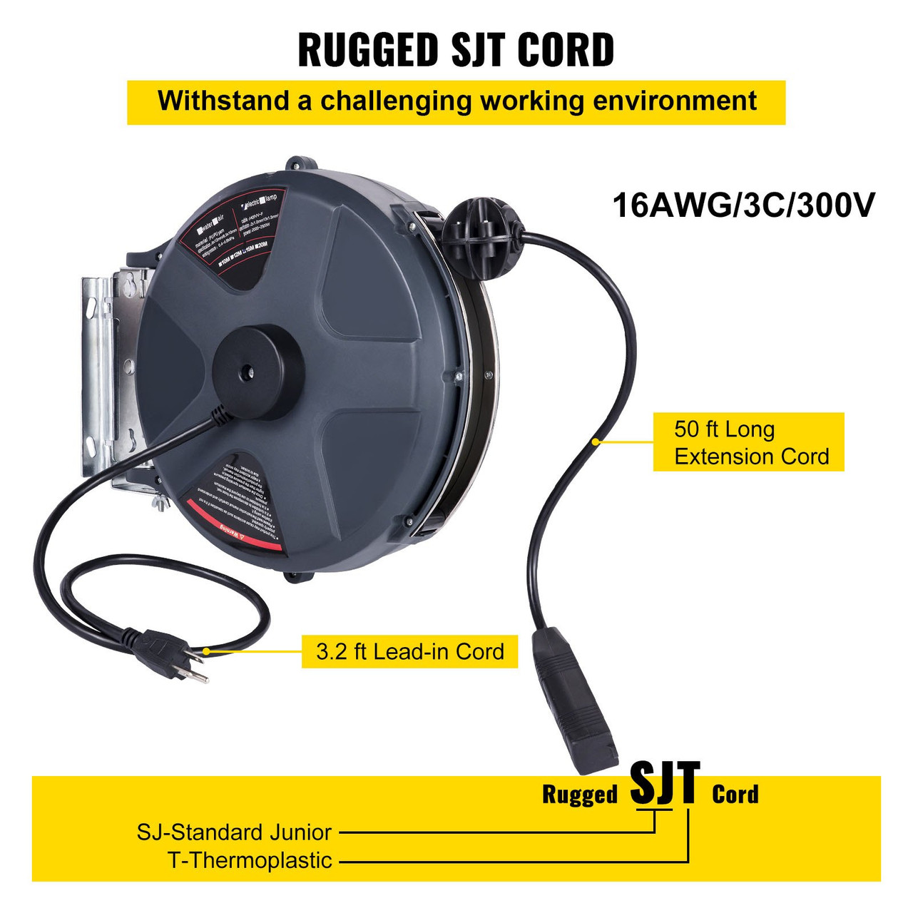 Retractable Extension Cord Reel 5032ft 163 Sjt Power Cord Reel