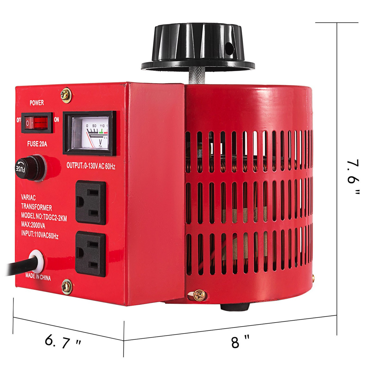 2KVA 20A Variac Variable Transformer 0-130V Output Variable AC Voltage Regulator