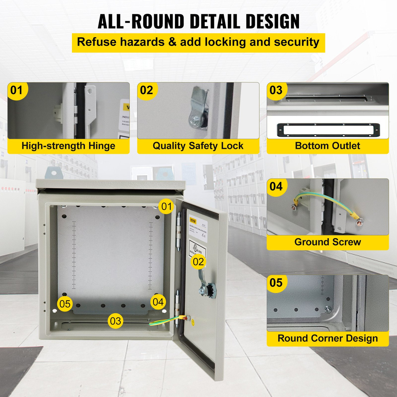 Electrical Steel Enclosure Box NEMA 4 Outdoor Enclosure 12 x 12 x 8'' UL