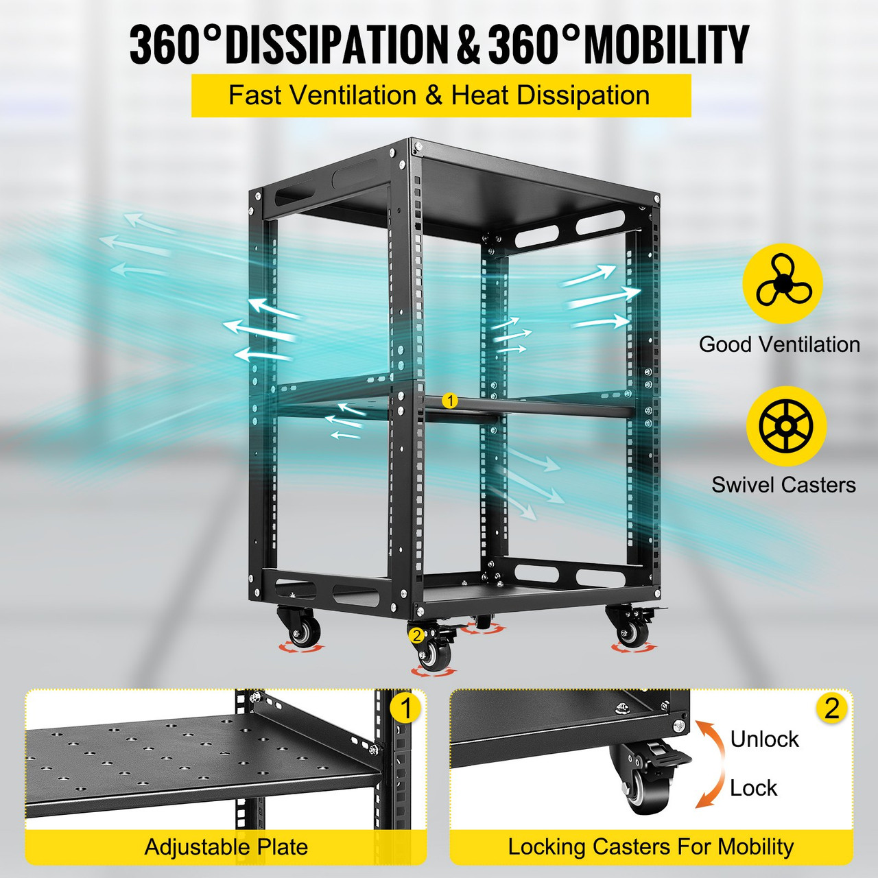 Server Rack, 12U Open Frame Rack, 4-Post IT Server Network Relay Rack ...