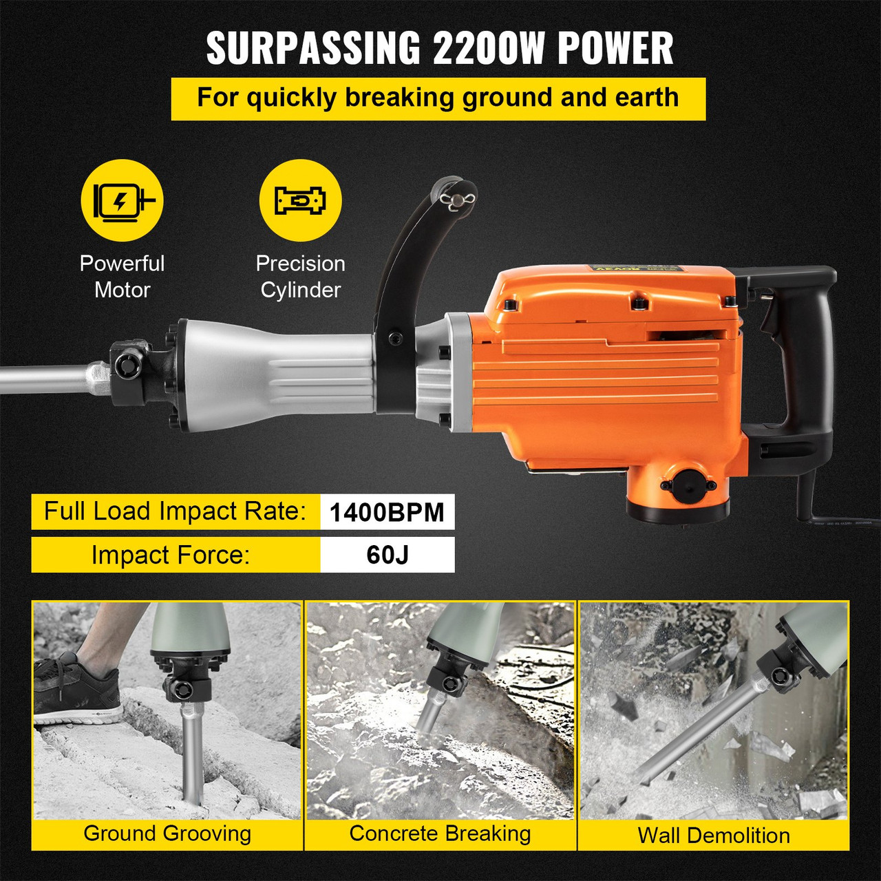 2200W Demolition Jack Hammer Electric Concrete Breaker 2 Chisel