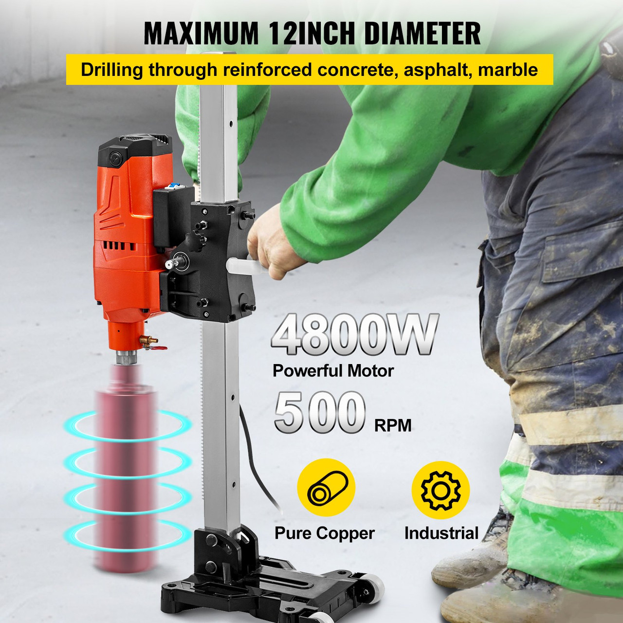 12Inch/305MM Core Drill Machine,4800W Core Drill Rig,Powerful Rugged ...