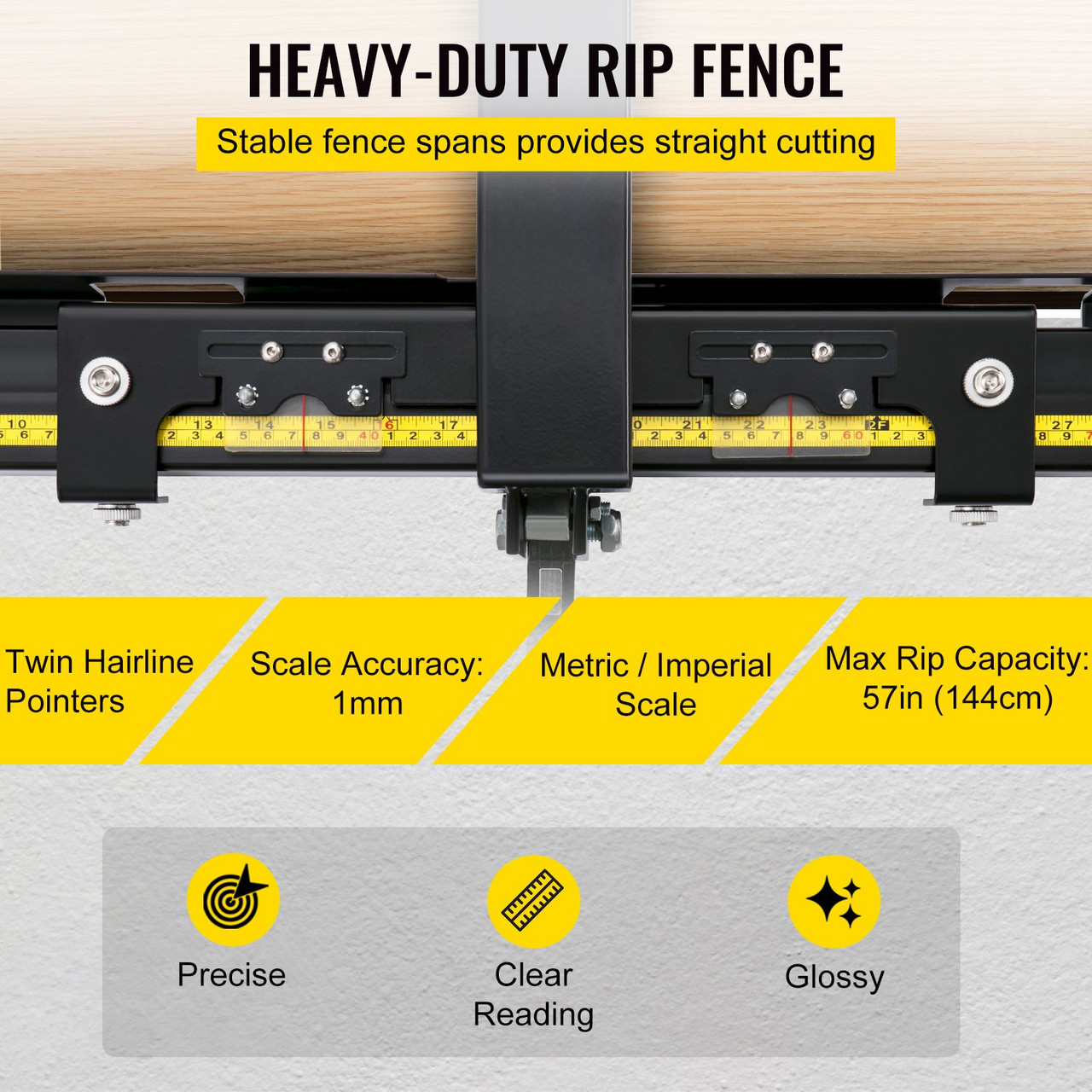 Table Saw Rip Fence and Rail System 57" ? 57" Wide w/ Front Guide Bar
