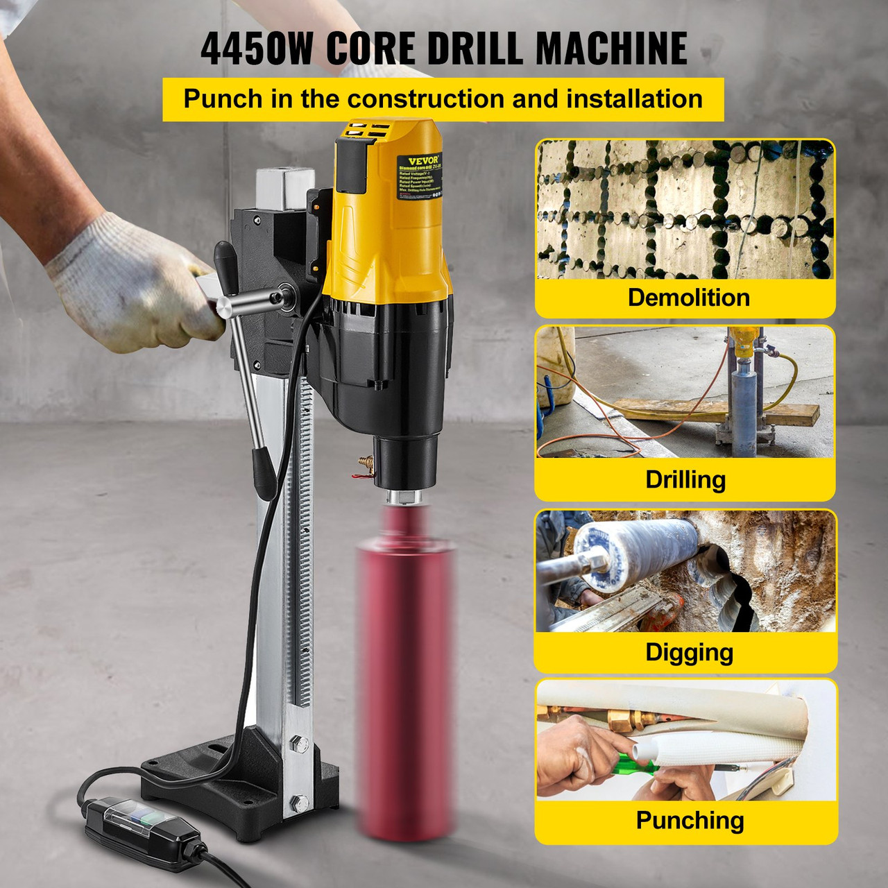 Diamond Core Drilling Machine, 10'/255 mm Capacity 4450W Concrete Core ...