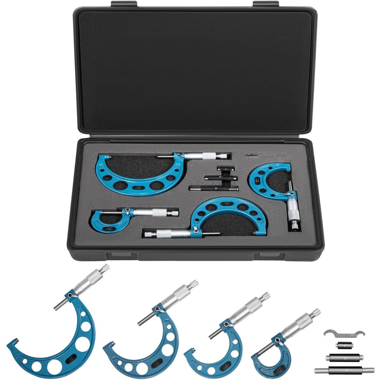 Outside Micrometer Set, 0-4" Machinist Micrometer, 0.0001" Graduation ...