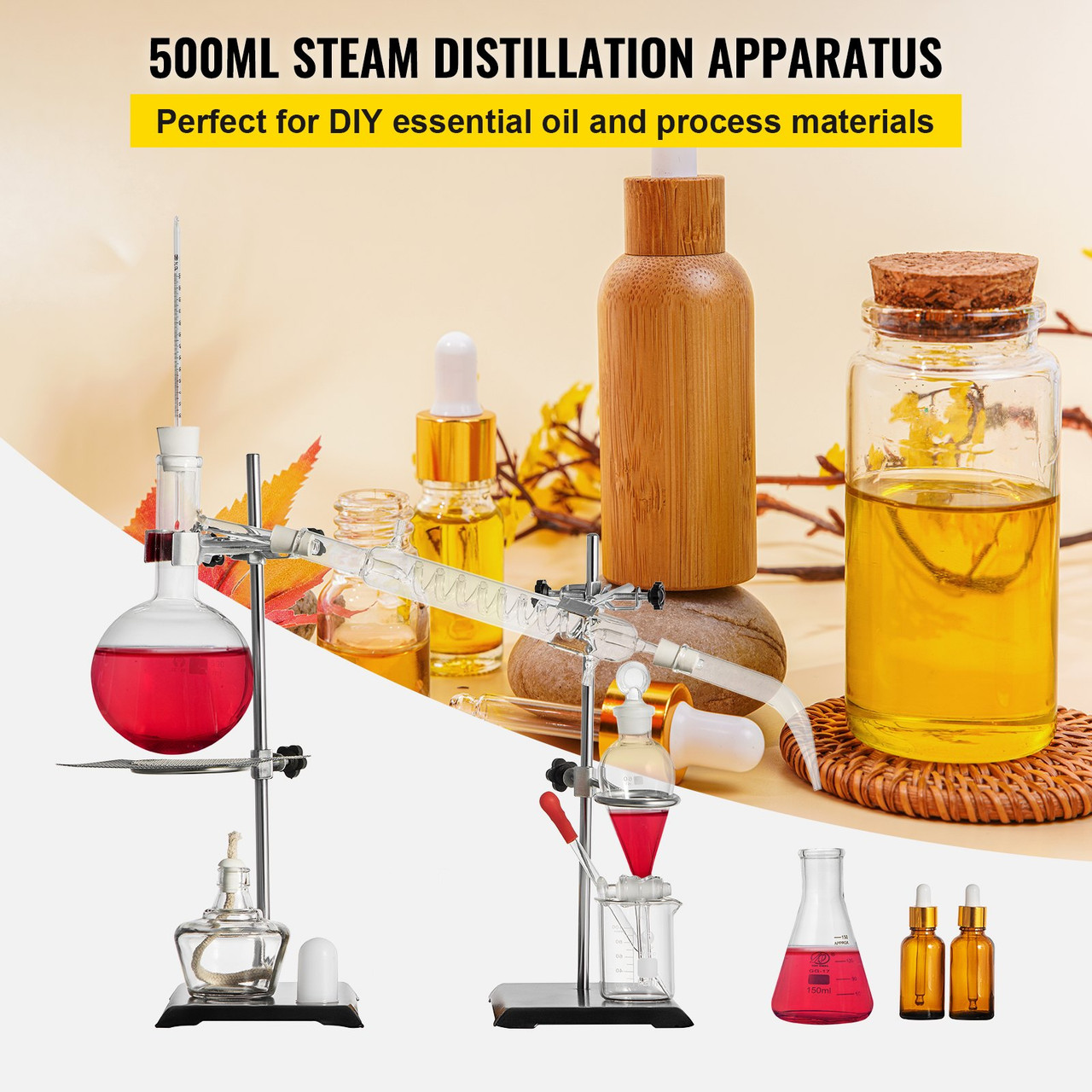 Distillation Apparatus Kit 500ml Essential Oil Distiller Fractional Distillation Kit Lab ...