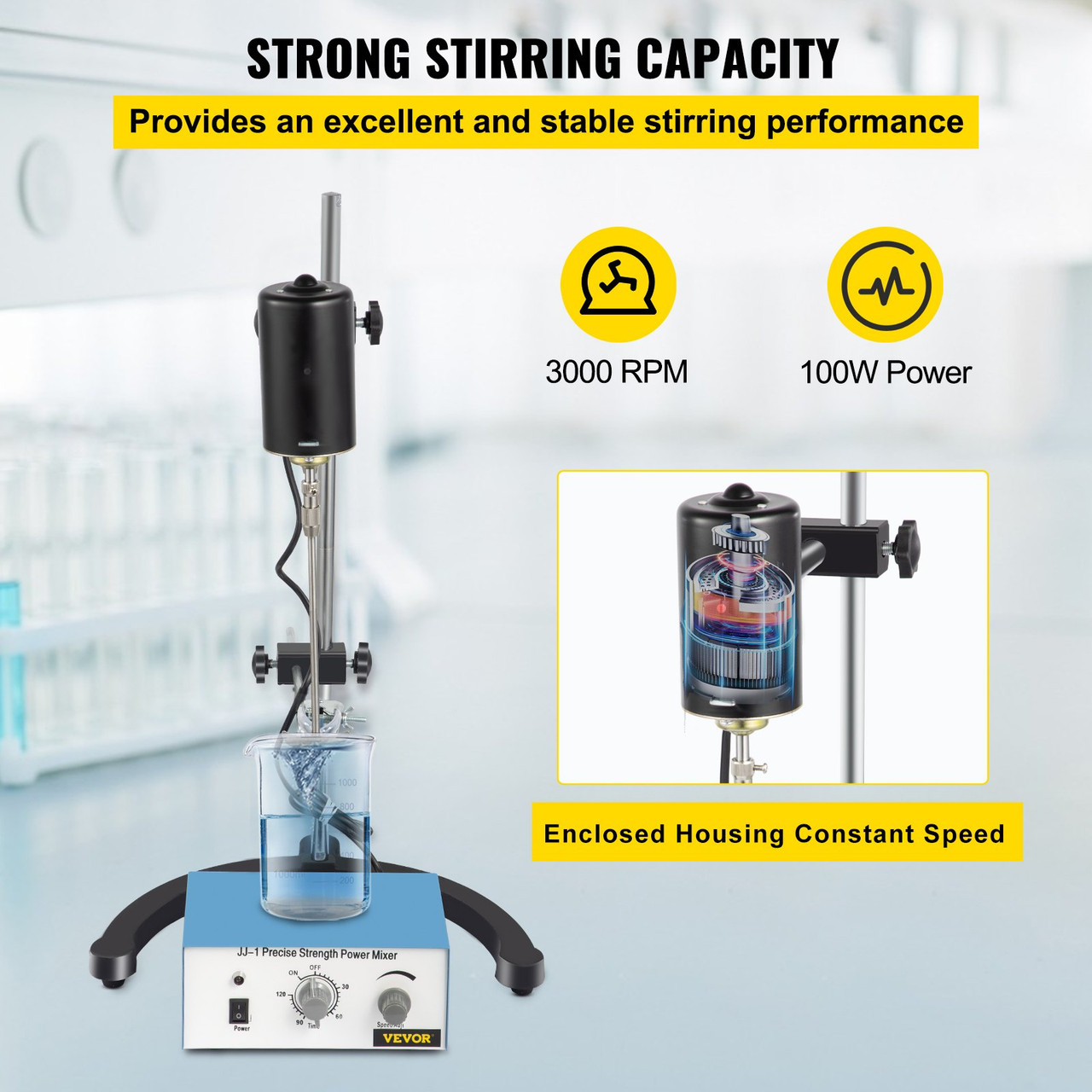 Electric Overhead Stirrer Mixer 0-3000 RPM Overhead Stirrer Mixer 100W ...