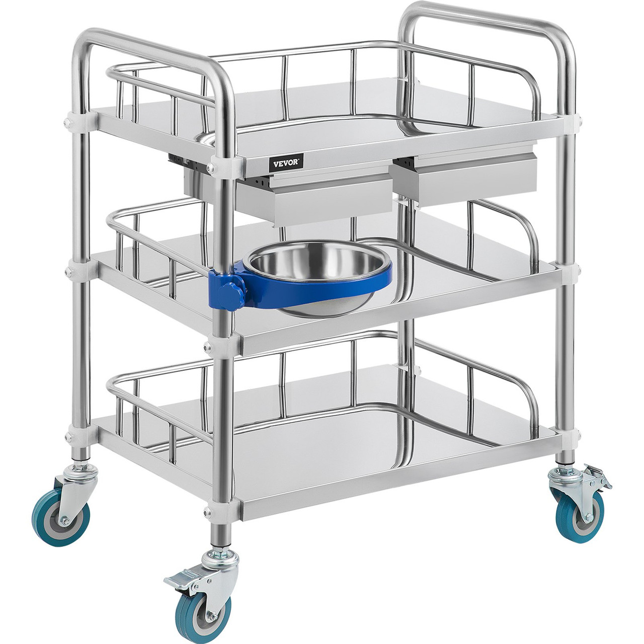 Lab Cart 3 Layers Double Drawers Medical Cart with Wheels 1 Refuse ...