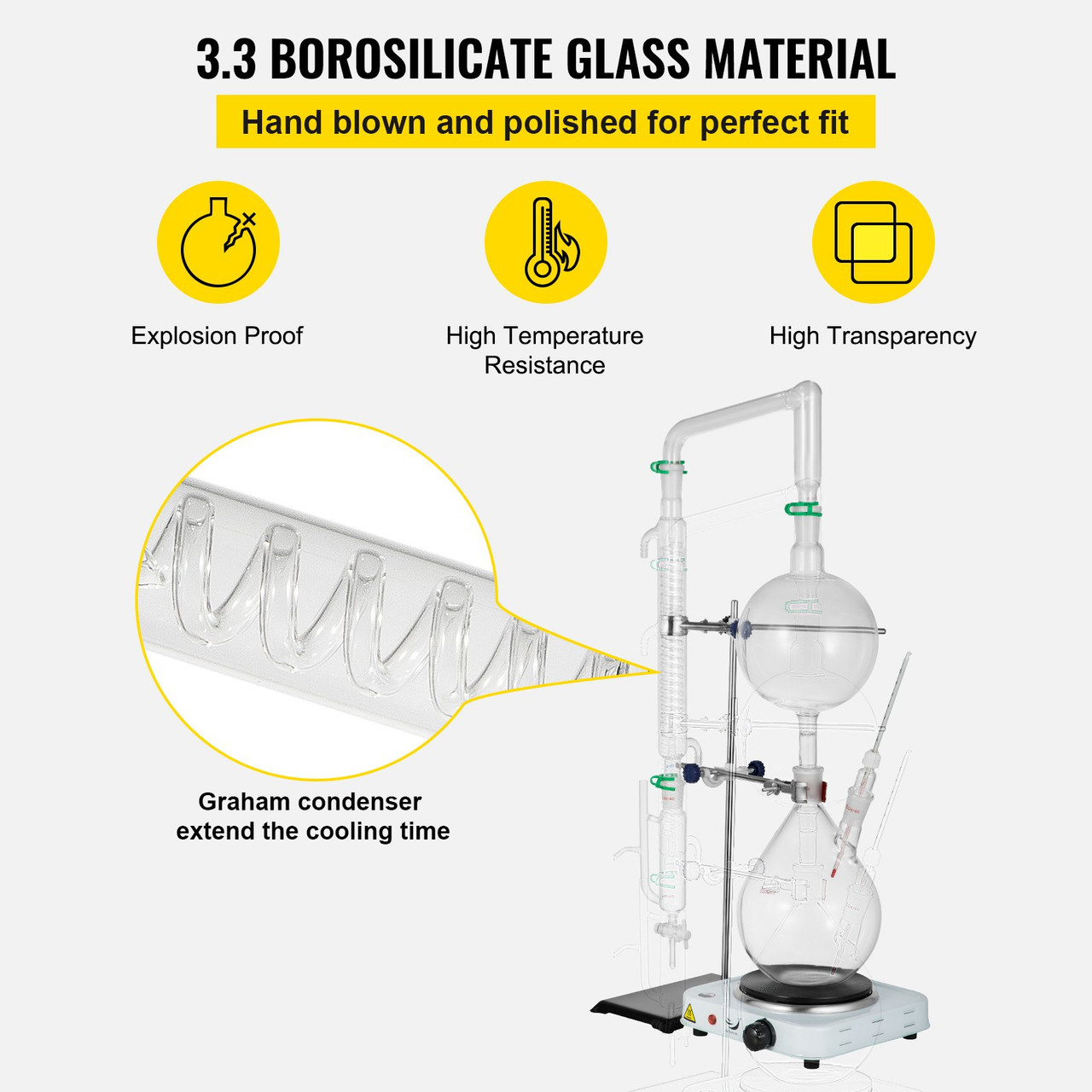 2L Essential Oil Distillation Apparatus Lab Glassware Distillation Kit ...