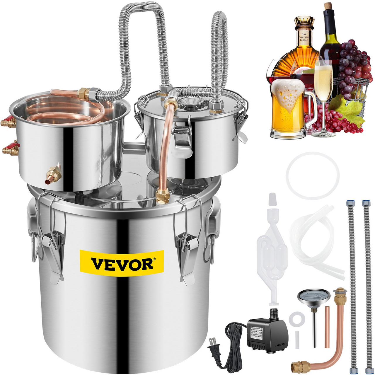 Alcohol Still 5 Gal 19L Water Alcohol Distiller Copper Tube With ...