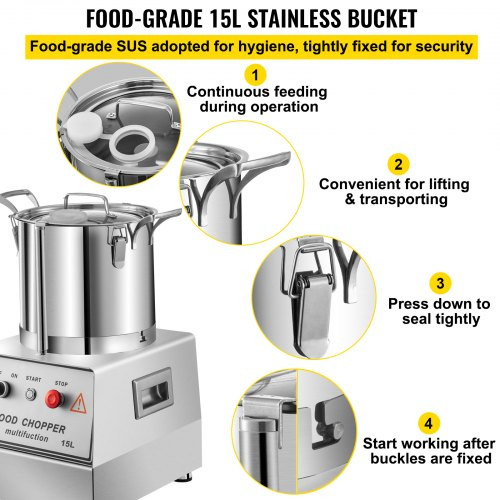 110V Commercial Food Processor 15L Stainless Steel Grain Grinder 1400W ...