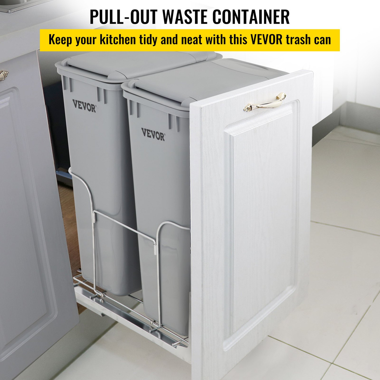 Pull-Out Trash Can, 43Qt Double Bins, Under Mount Waste Container with ...
