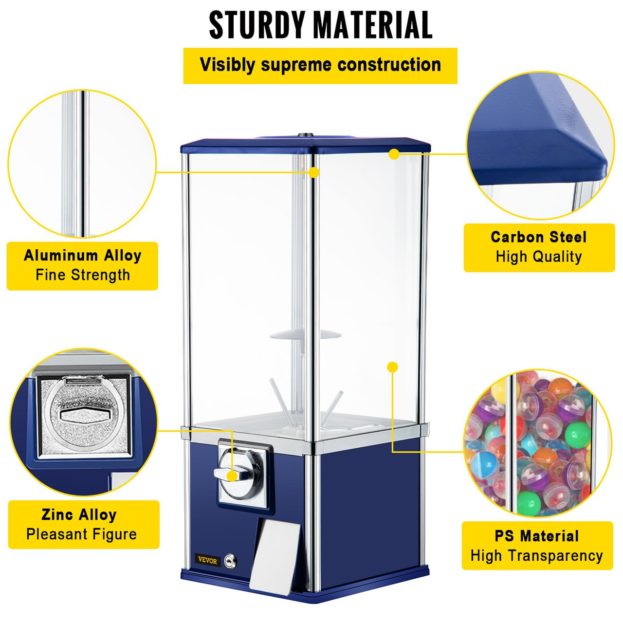 Vending Machine, 25.2" Height Candy Gumball Machine, Huge Load Capacity ...