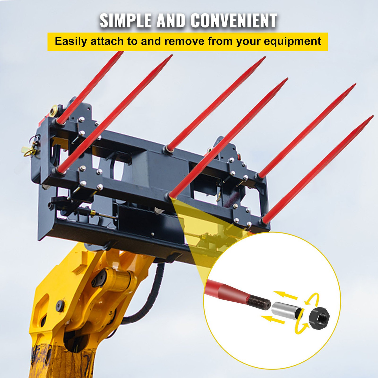 Hay Spear 49" Bale Spear 4500 lbs Capacity, Bale Spike Quick Attach ...