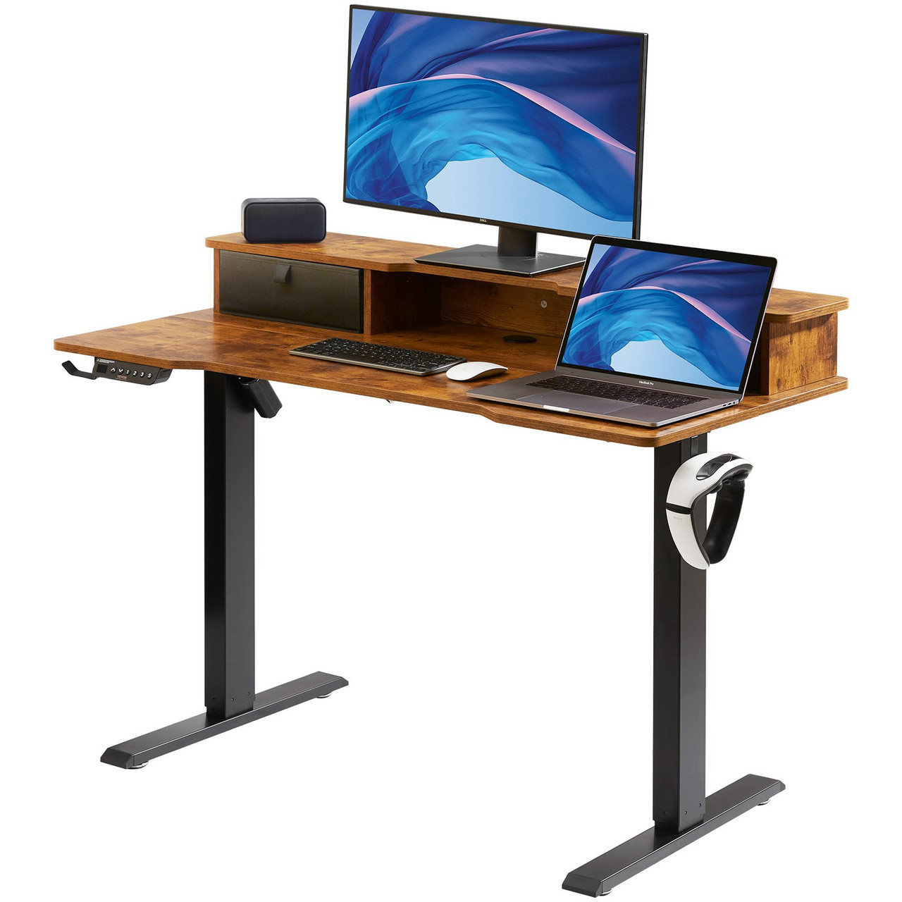 Height Adjustable Desk 47.2 x 23.6 Electric Dual Monitor Riser Workstation Whole Piece Desk Board Sit