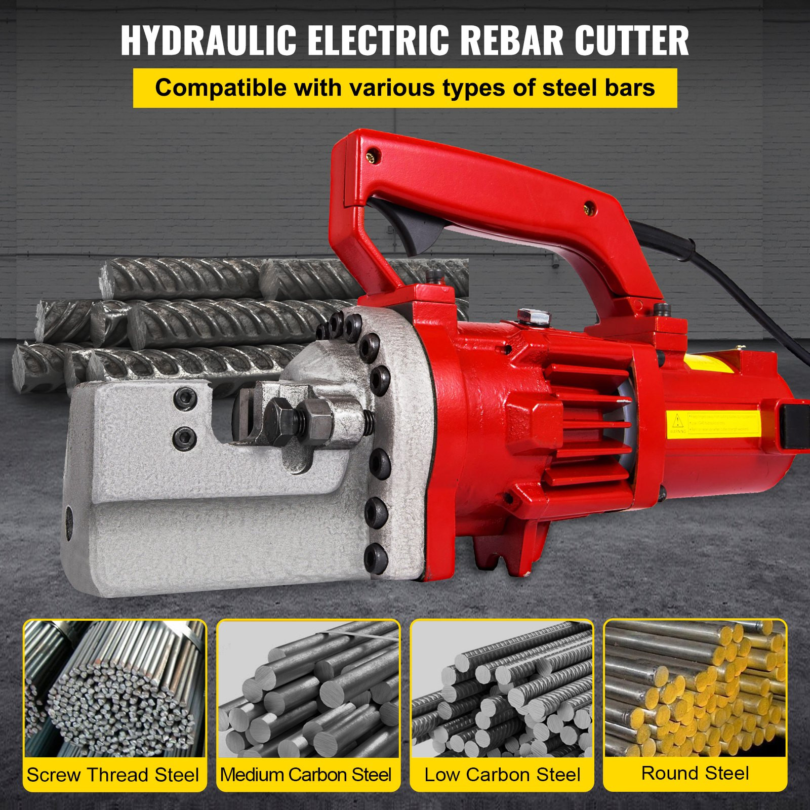 Electric Hydraulic Rebar Cutter, 1250W Portable Electric Rebar Cut 3/4 ...