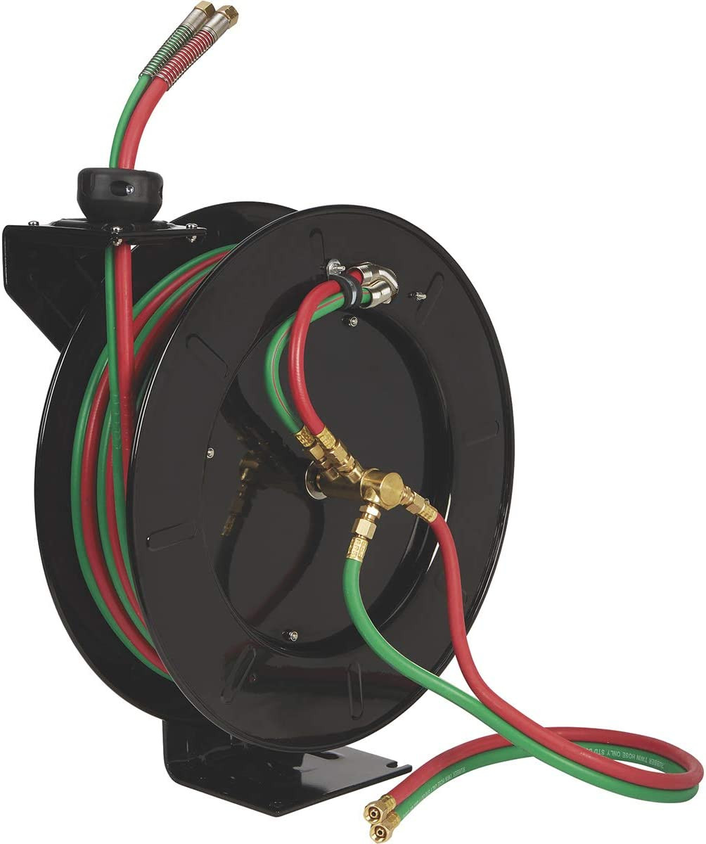 Auto-Rewind Retractable 50' feet x 1/4" Inch Hose ID Twin Welding Hose ...