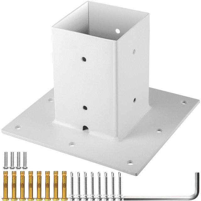 Post Base, 4"x4" Mailbox Base Plate, White Powder-Coated Fence Post ...