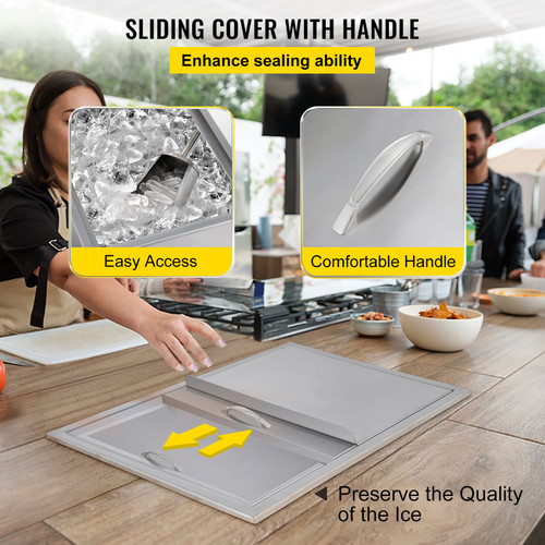 Drop In Ice Chest 27L x 18W x 21H Inch with Sliding Cover, Stainless ...