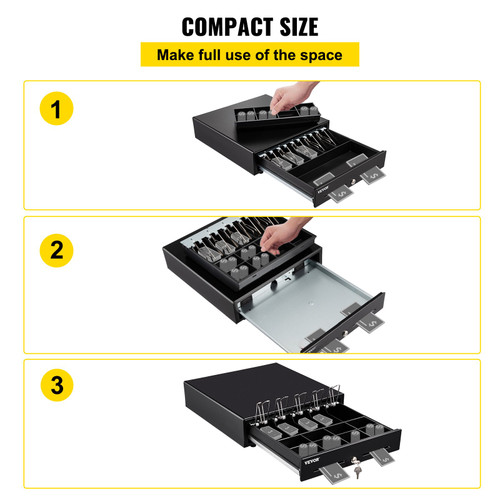 Cash Register Drawer, 16" 2 Unlocking Ways, Fully Removable Design with ...