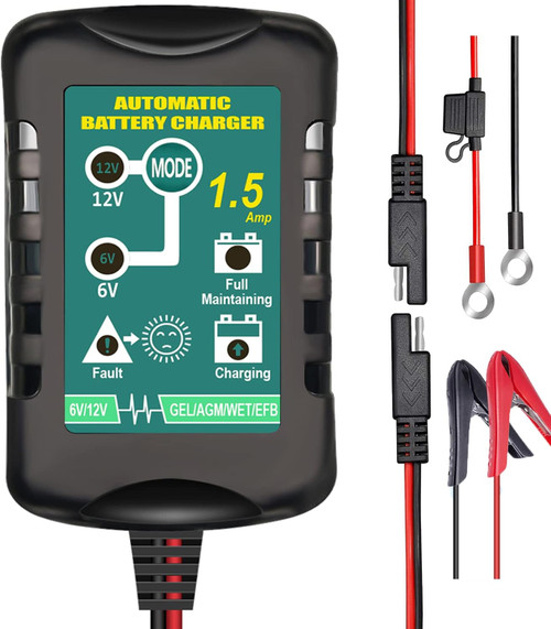 Battery Charger Automatic 6V 12V 1.5A, Trickle Charger Suitable for AGM ...