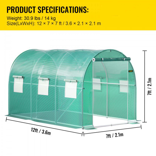 Walk-in Tunnel Greenhouse Galvanized Frame & Waterproof Cover 12x7x7 ft ...