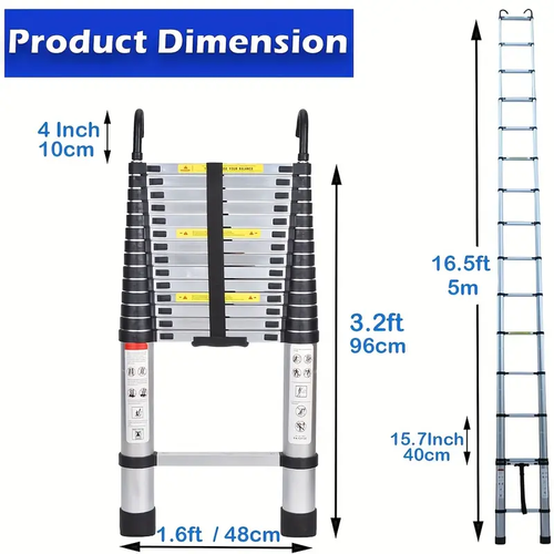 16.5ft Telescoping Ladder with 2 Detachable Hooks, Aluminum Multi ...