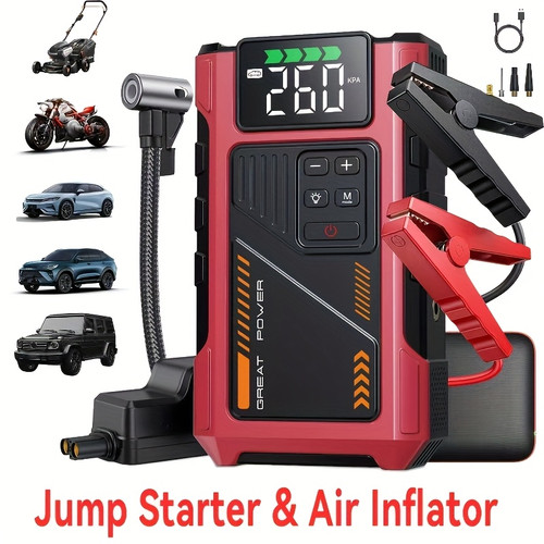 Portable Car Jump Starter With Air Compressor 2500A Peak(2.11gal Gas, 1 ...