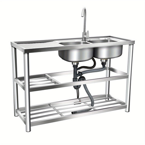 Commercial Kitchen Sink 2-Compartment Stainless Steel w/Prep Table ...