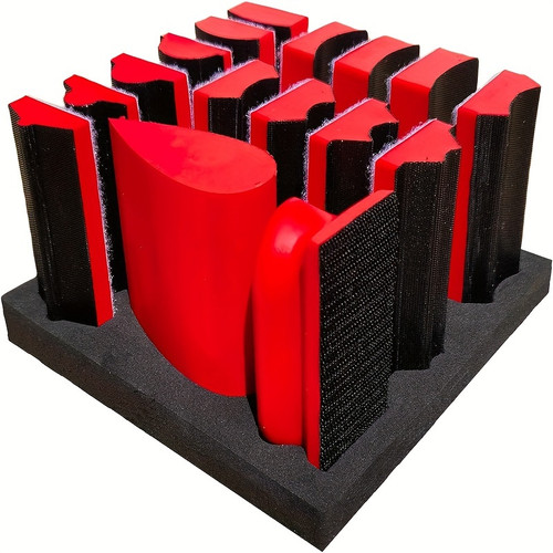 16Pcs Red Hand Sanding Block Kit + 40Pcs Sander Paper Set, 4" Contoured ...