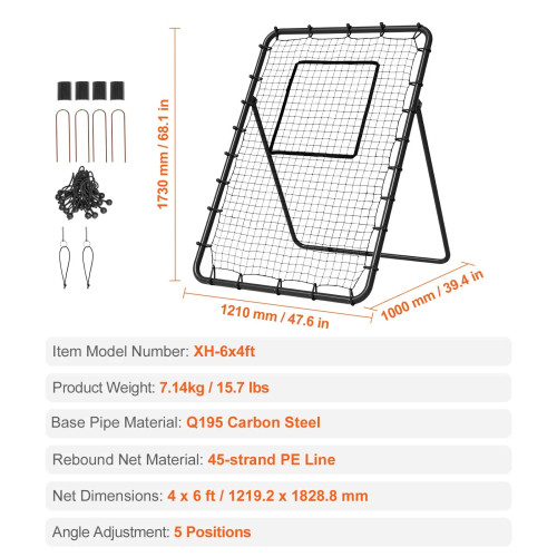 Baseball And Softball Rebounder Net, 4 x 6 Feet PitchBack Baseball Nest ...