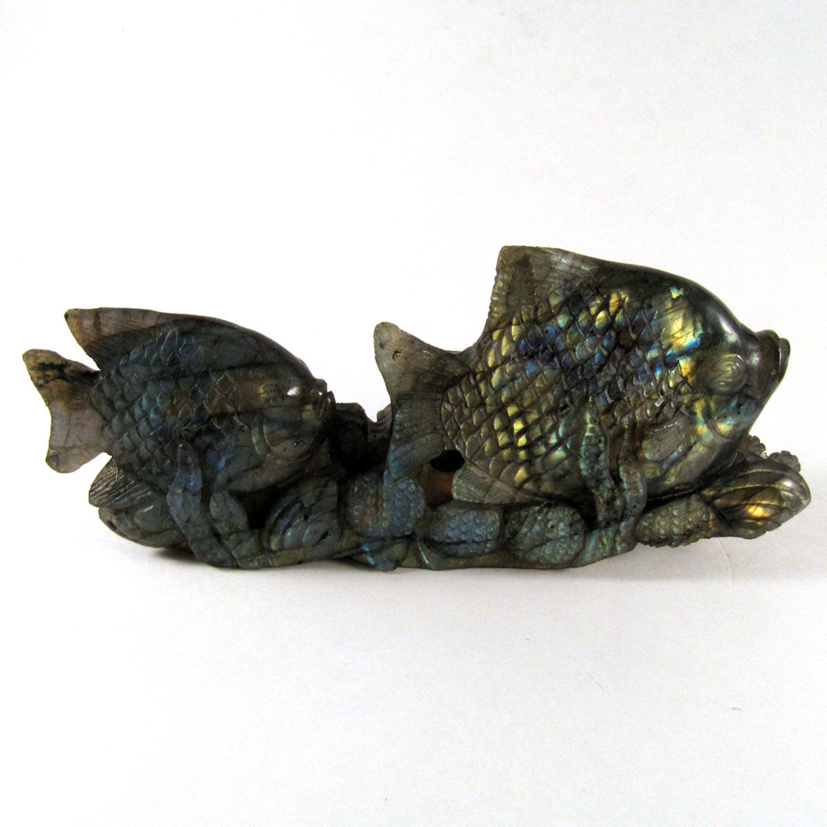 Carved Labradorite Fish Scene