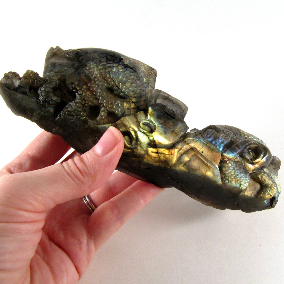 Carved Labradorite Fish Scene