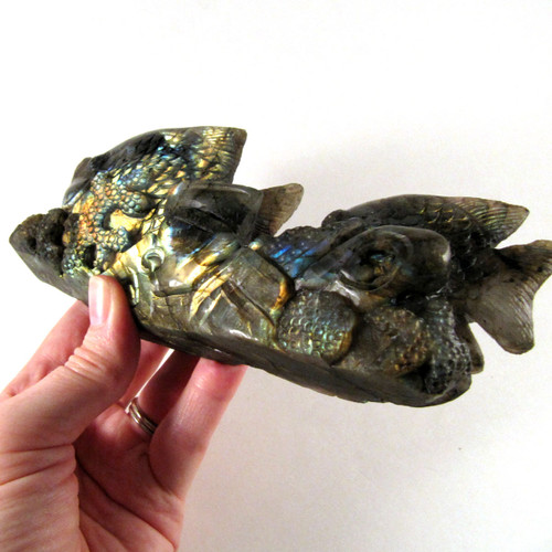 Carved Labradorite Fish Scene