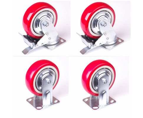 Set of 4 - 6" Swivel Brake and Fixed Caster Wheels