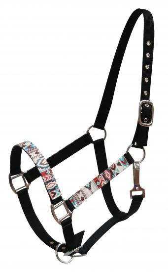 Showman ® Full Size Halter with Navajo print overlay in Black - Lazy ...