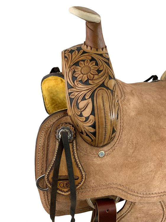 16” Roper Style Roughout Hardseat Saddle with Tooling and Rawhide ...