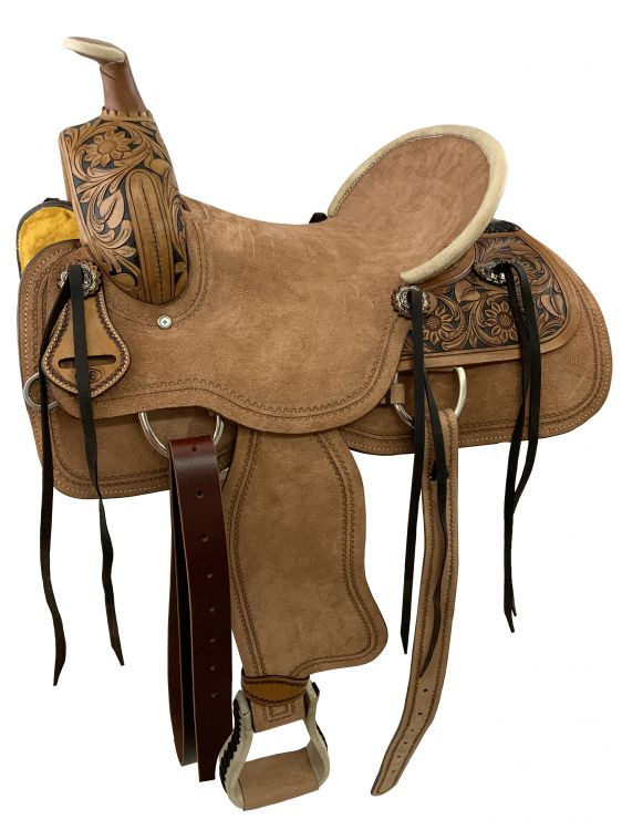 16” Roper Style Roughout Hardseat Saddle with Tooling and Rawhide ...