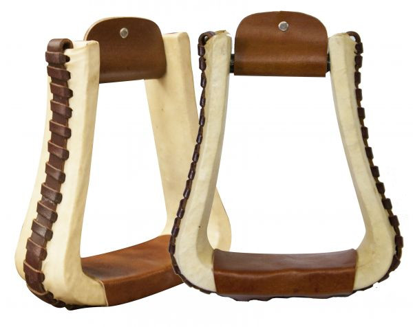 Showman ® rawhide covered pleasure style western stirrups with leather ...