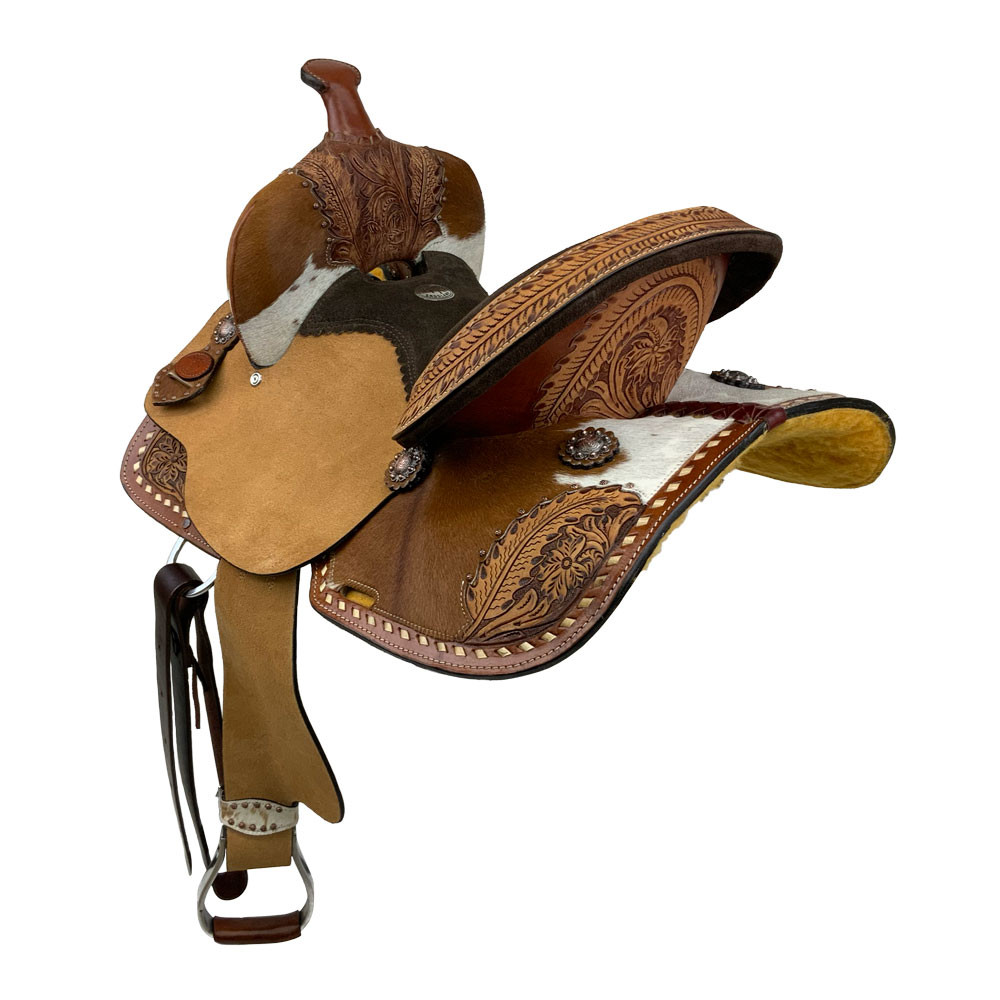 Double T Floral Frontier Barrel Style Saddle - 13 Inch - Lazy Oak Equine