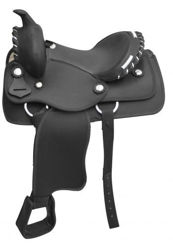 12" Black Synthetic Pony Saddle - Lazy Oak Equine