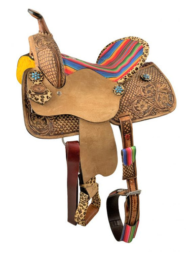 15" Double T Barrel style western saddle with Serape & Cheetah Accents ...