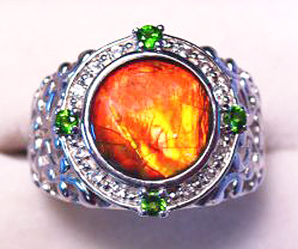 Ammolite Round Ring Sterling Silver 17SR