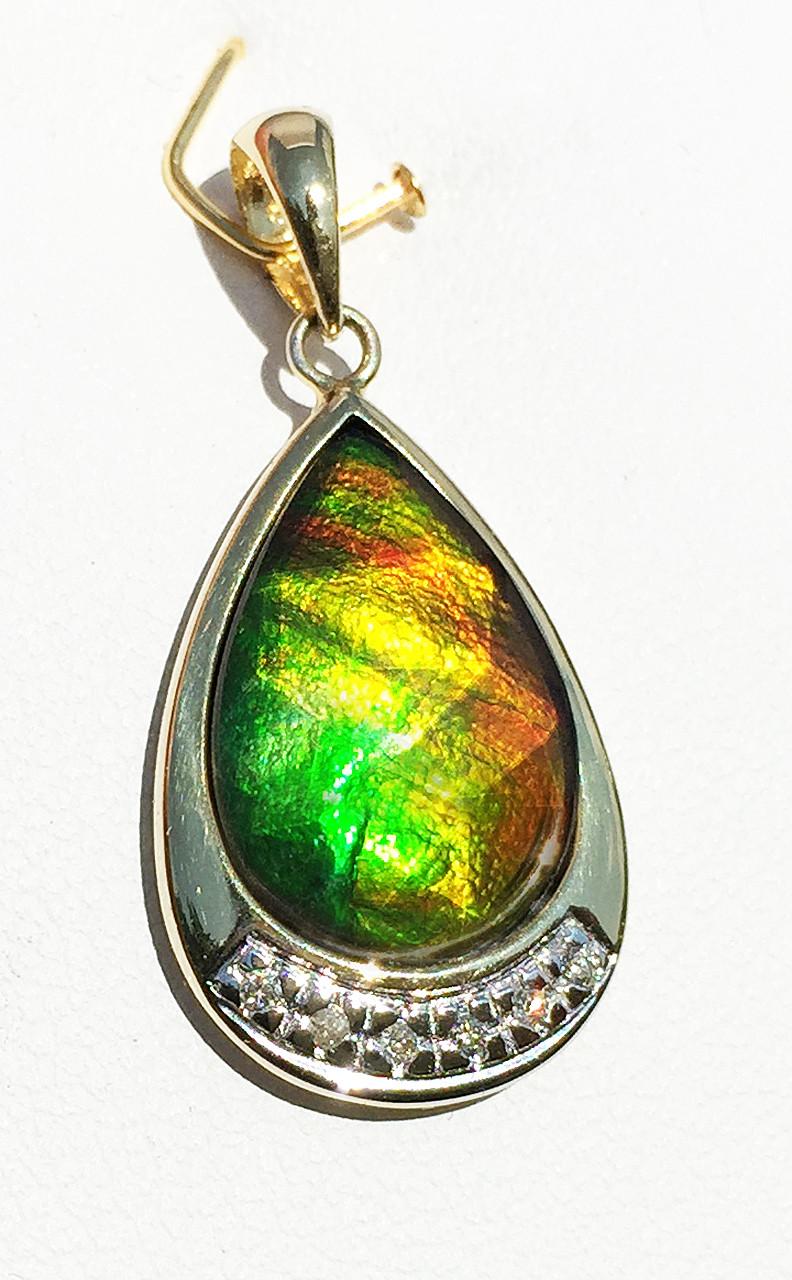 Korite Ammolite Pear Rene Pendant 14KGP