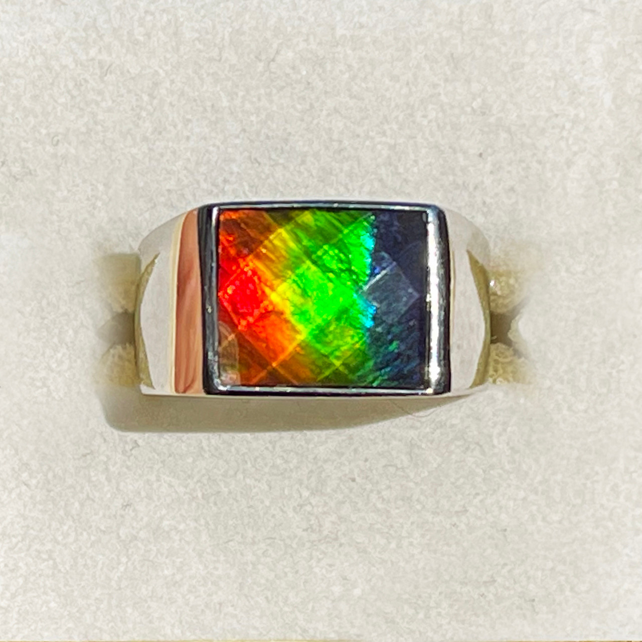 Korite Ammolite Rectangle Men's Ring 8KSR