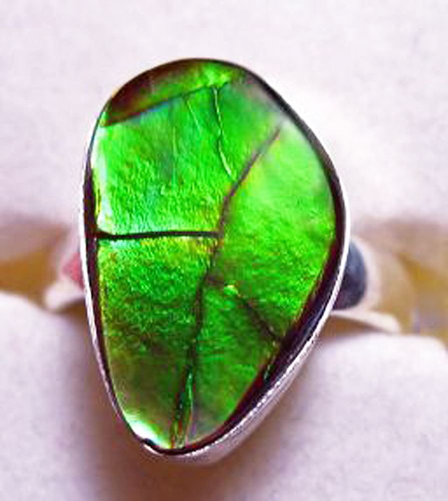 Mosaic Ammolite Oval Ring Sterling Silver 78SR