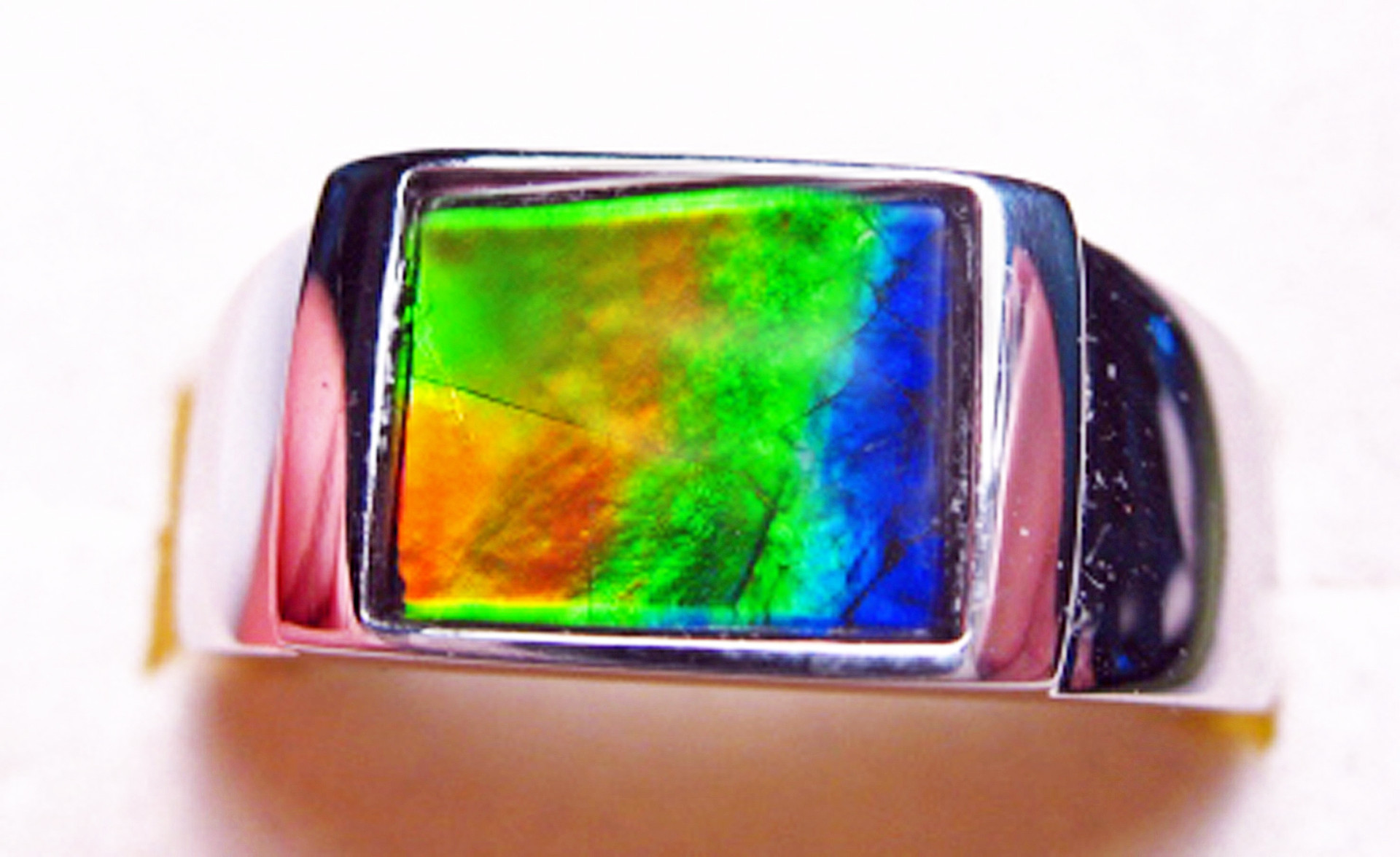 Korite Ammolite Rectangle Men's Ring 8KSR